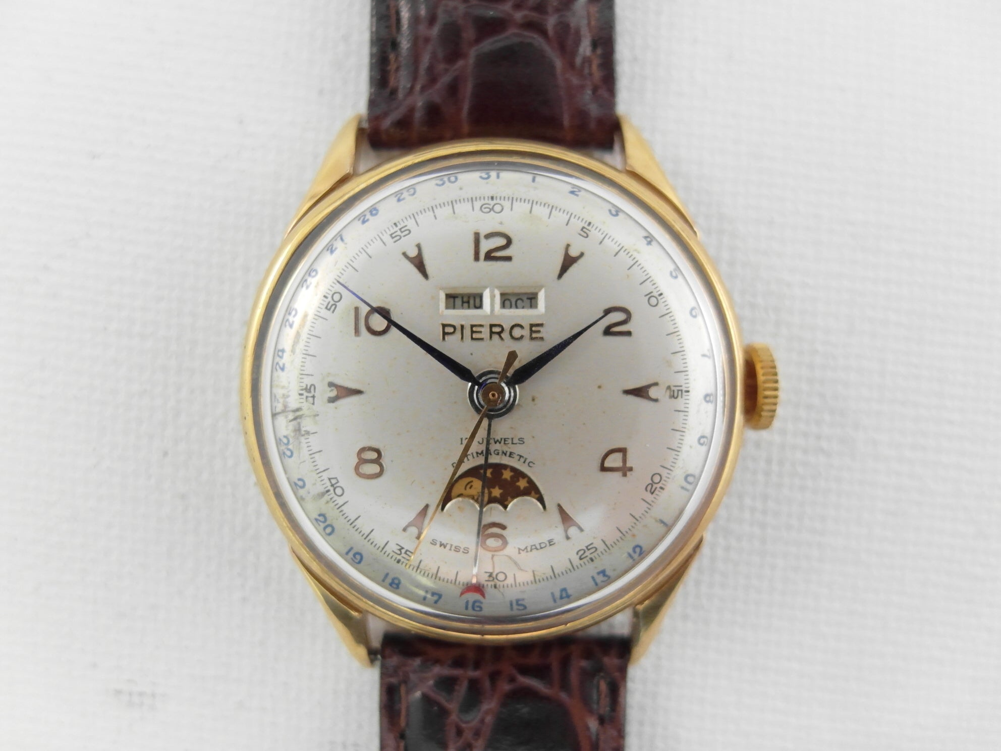 Pierce full triple calendar moon phase (day date month) vintage ...